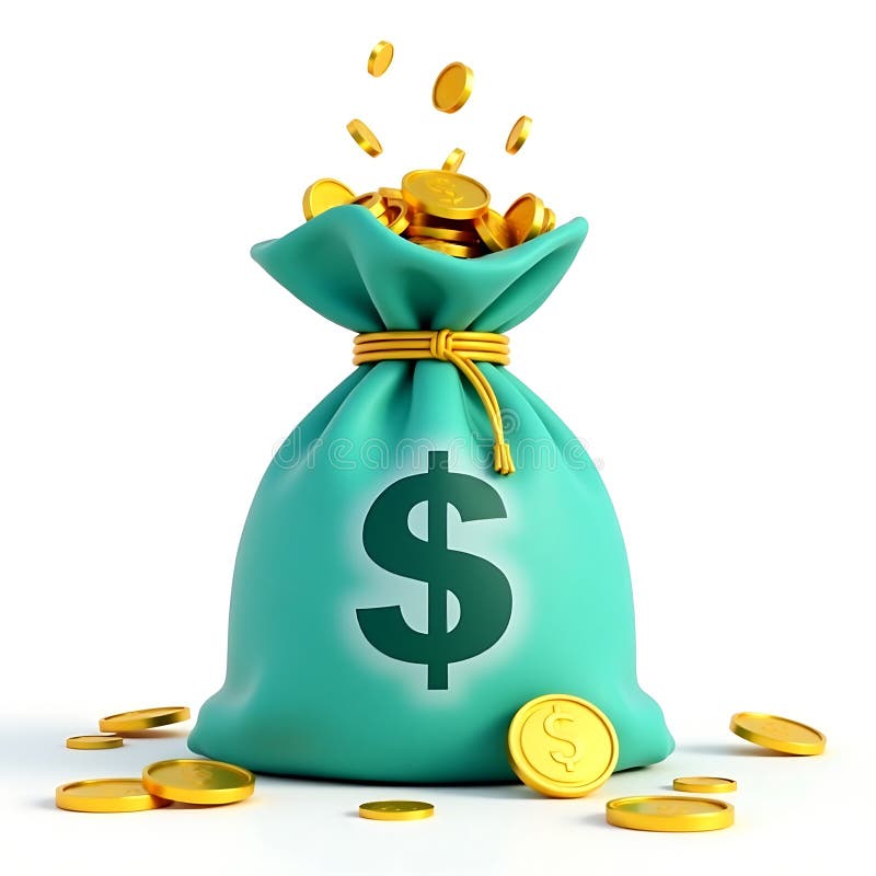 Overflowing Money Bag Gold Coins 3D Render Stock Illustration ...