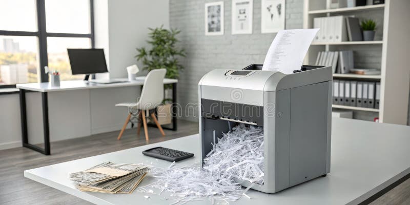 Overflowing Paper Shredder in Modern Office, Document Security Stock ...