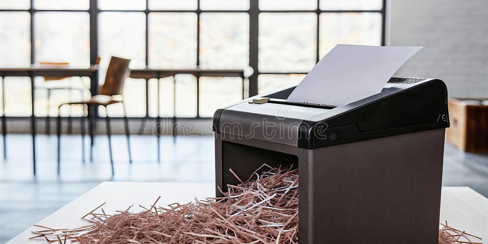 Overflowing Paper Shredder in Office, Document Security Stock Photo ...