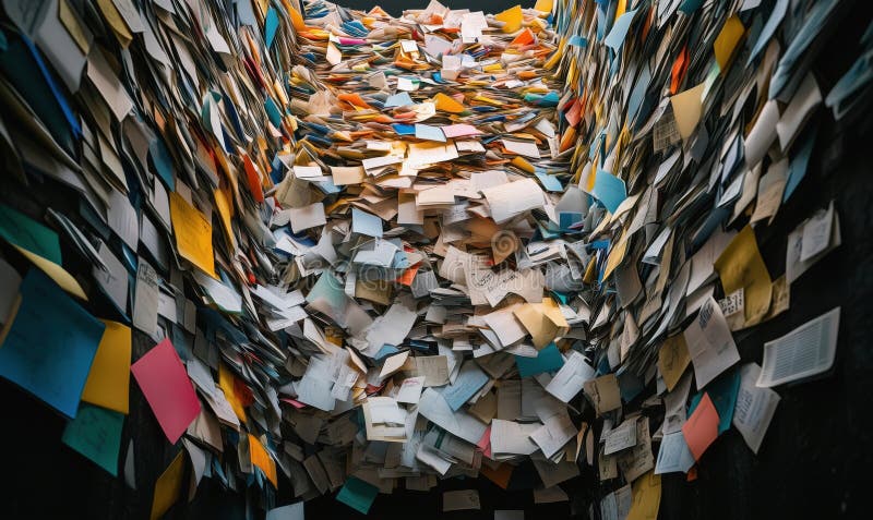 Overflowing Papers and Documents, Chaotic Scene of Colorful Notes and ...
