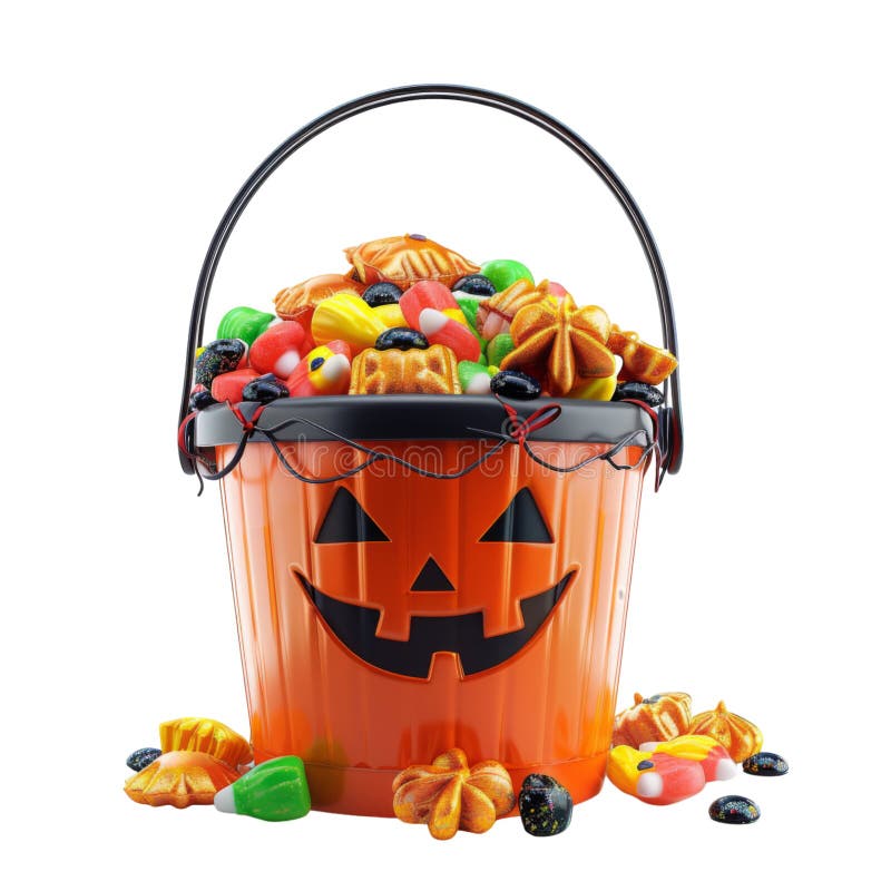 Overflowing Pumpkin-Shaped Trick-or-Treat Bucket Filled with Candy ...