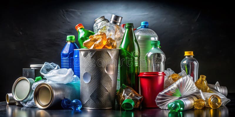 Overflowing Recycling Bin a Visual Representation of the Global Plastic ...