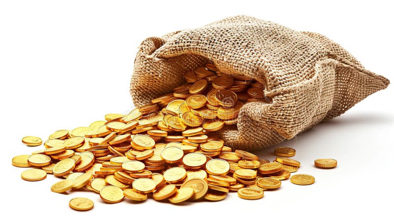 Overflowing Sack of Gold Coins Stock Illustration - Illustration of ...