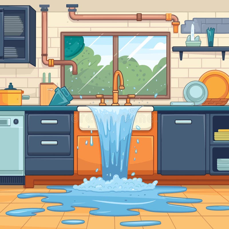 Overflowing Sink in a Modern Kitchen: a Playful Illustration Stock ...