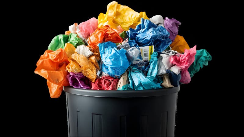 Overflowing Trash Bin Colorful Crumpled Paper Stock Photos - Free ...