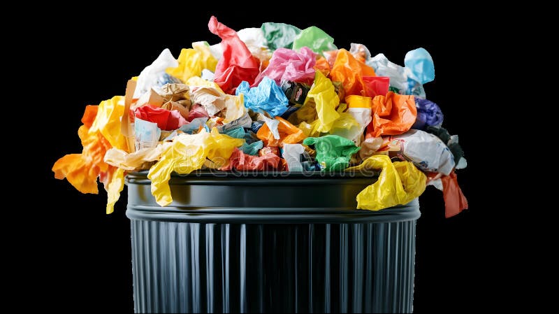 Overflowing Trash Bin with Colorful Crumpled Papers Stock Image - Image ...