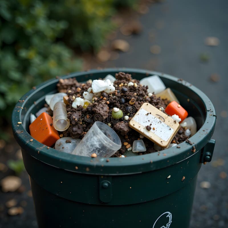 Overflowing Trash Bin Filled with Soil, Plastic, and Garbage on Outdoor ...