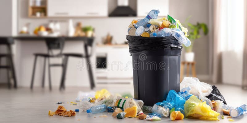 The Overflowing Trash Bin Surrounded by Scattered Waste in a Modern ...