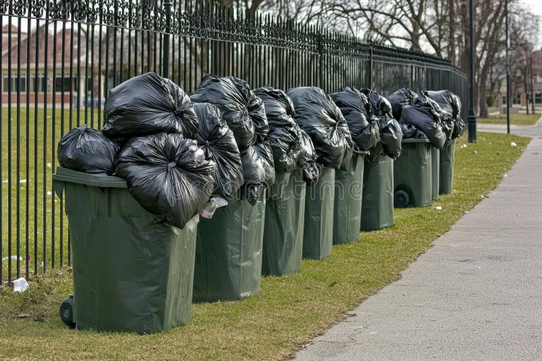 The Overflowing Trash Bins in a Park Setting Create Serious ...