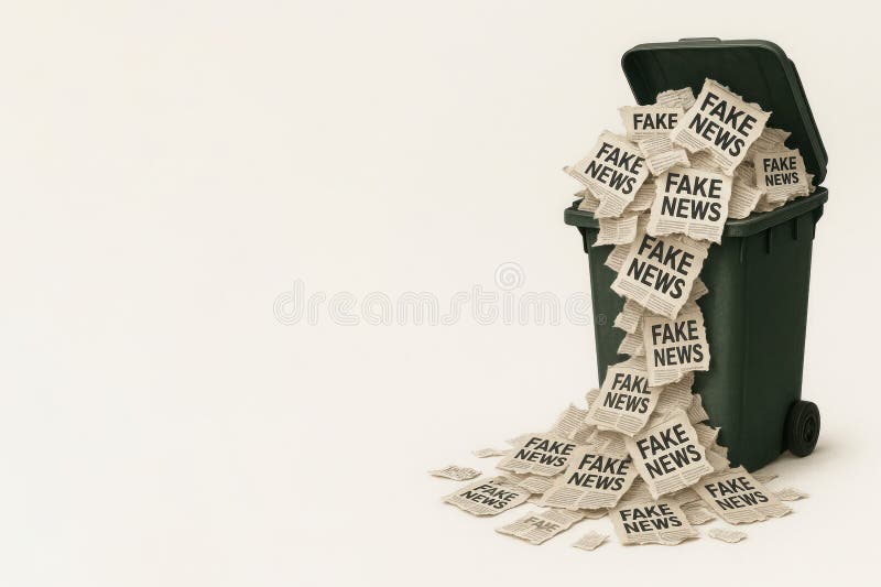 An Overflowing Trash Can with Fake News. Space for Text. Stock Photo ...