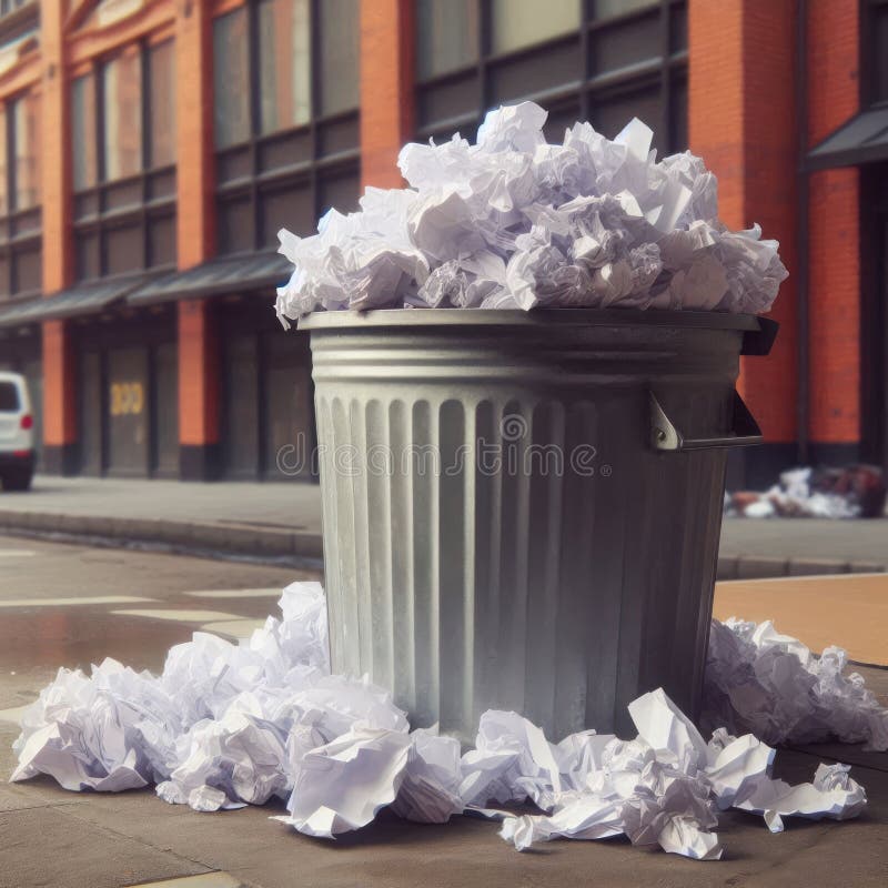 An Overflowing Trash Can with Paper Balls. Stock Photo - Image of ...