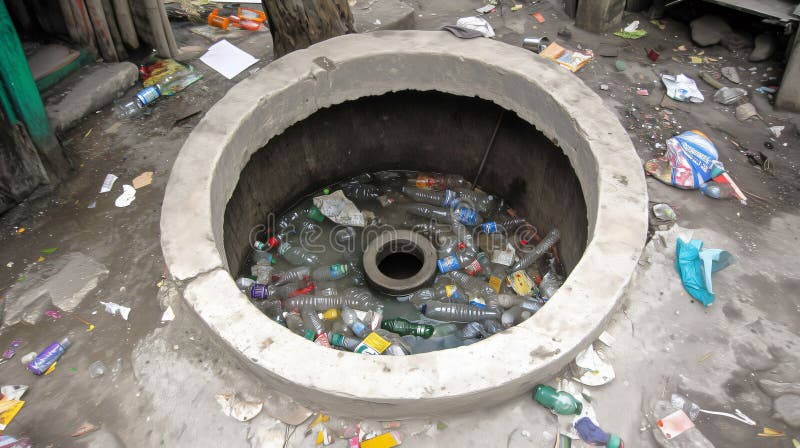 Overflowing Trash Can Polluting the Environment with Plastic Bottles ... Overflowing Trash Can Polluting the Environment with Plastic Bottles ...