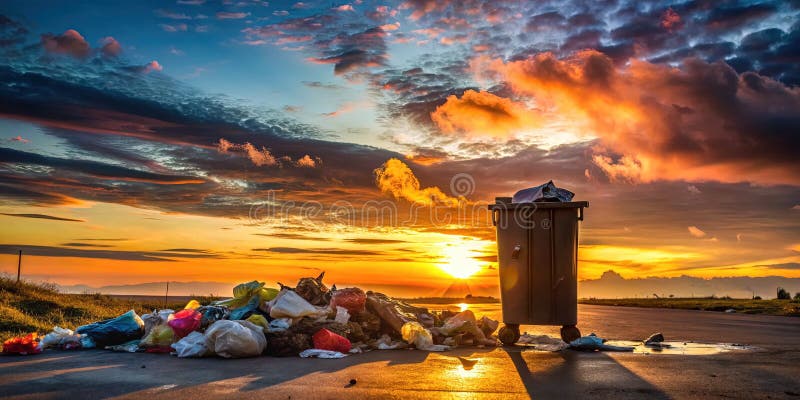 Overflowing Trash Can Silhouette a Visual Representation of Urban ...