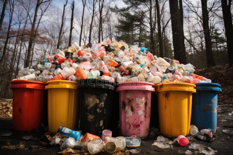Overflowing Trash Cans for Sorting Garbage for Recycling Stock Photo ...