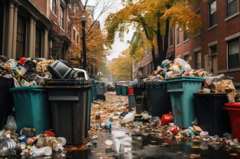 Overflowing Trash Cans for Sorting Garbage for Recycling Stock Photo ...