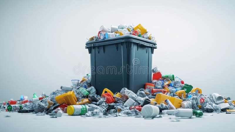 Overflowing Waste Bin Filled with Various Litter from Containers and ...