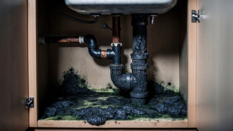 Overflowing Water Causing Damage Under Kitchen Sink Stock Illustration ...
