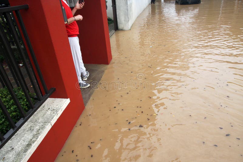Overflown River Water is Getting Inside the Housing Stock Photo - Image ...