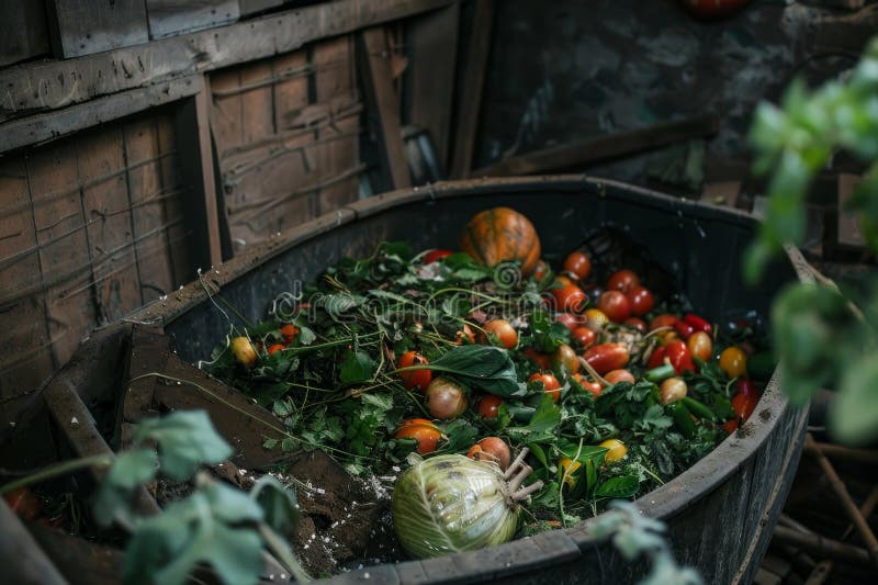 Overfull Compost Bin with Organic Waste Stock Photo - Image of ...