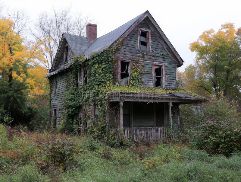 Overgrown Abandoned House with Broken Windows Stock Illustration ...