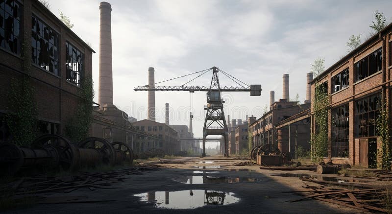 Overgrown Abandoned Industrial Complex with Broken Windows and a ...