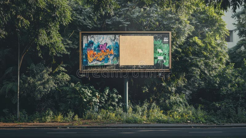 Overgrown Billboard with Graffiti and Blank Space Stock Illustration ...