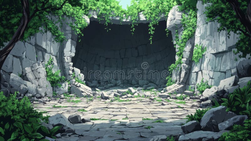 Overgrown Cave Entrance in Pixel Art Landscape Stock Illustration ...