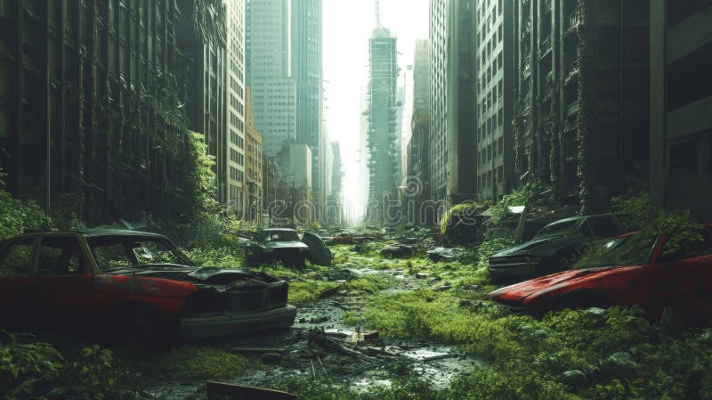 Overgrown City Ruins: Post Apocalyptic Urban Decay Stock Illustration ...