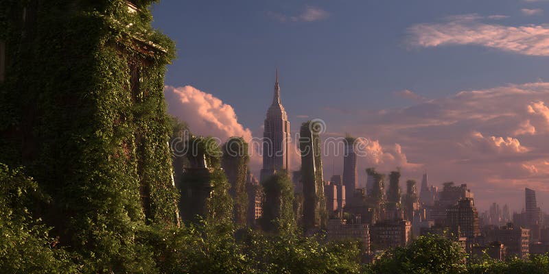 Overgrown Cityscape Fantasy Art Stock Illustration - Illustration of ...
