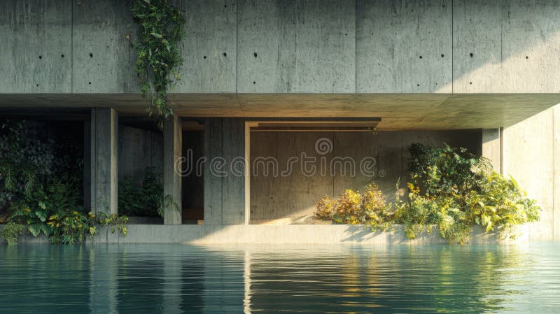 Overgrown Concrete Structure Submerged in Still Water Stock ...
