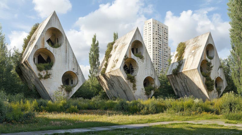 Overgrown Concrete Structures Stock Illustration - Illustration of ...