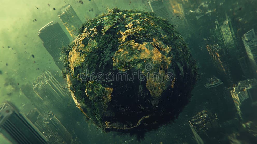 Overgrown Earth in a Post-Apocalyptic Cityscape Stock Illustration ...