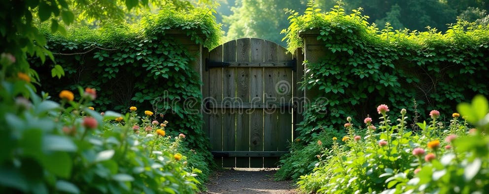 Overgrown Garden Gate with Tangled Vegetation, Overgrown, Stock ...