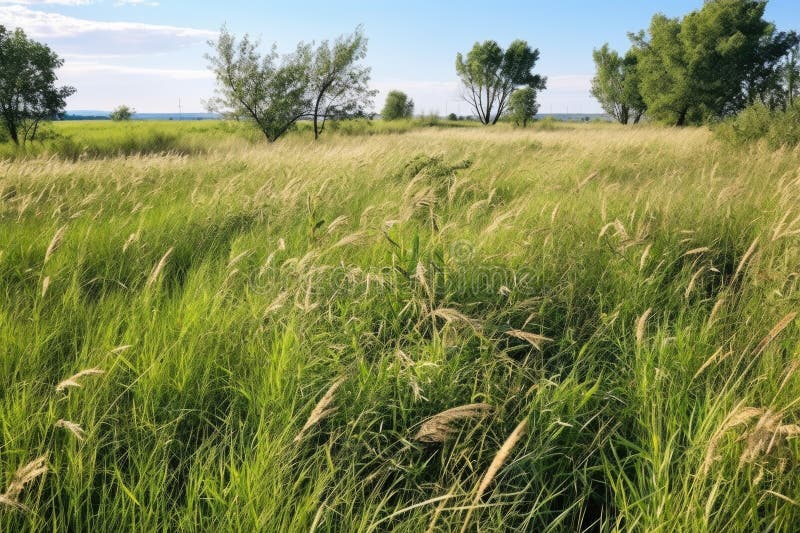 Overgrown Meadow with Long, Wind-swayed Grass Stock Image - Image of ...