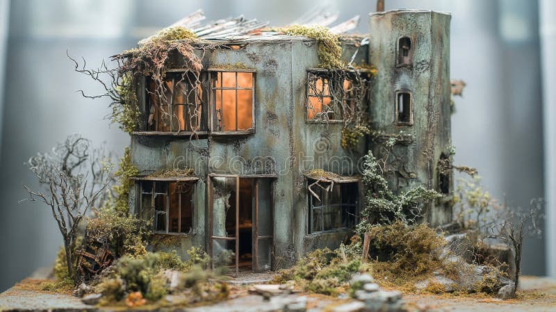 Overgrown Ruined House Miniature Model Stock Illustration ...