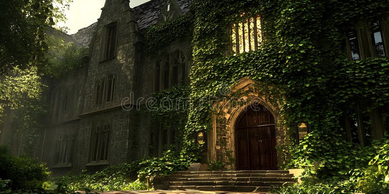 Overgrown Ruins Mysterious Stone Building Background Wallpaper Stock ...