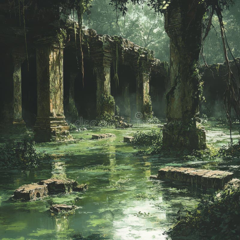 Overgrown Ruins in a Serene Forest Setting Stock Image - Image of ...