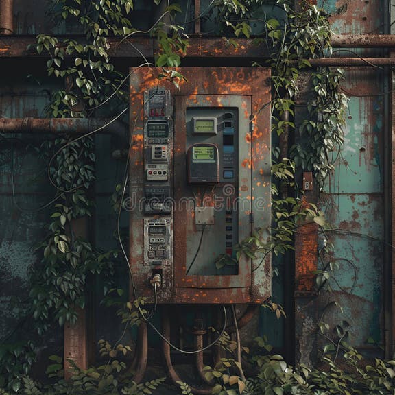 Overgrown Rusty Electrical Box on Weathered Wall Stock Photo - Image of ...