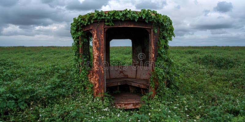 Overgrown Rusty Metal Structure in a Field. Stock Illustration ...
