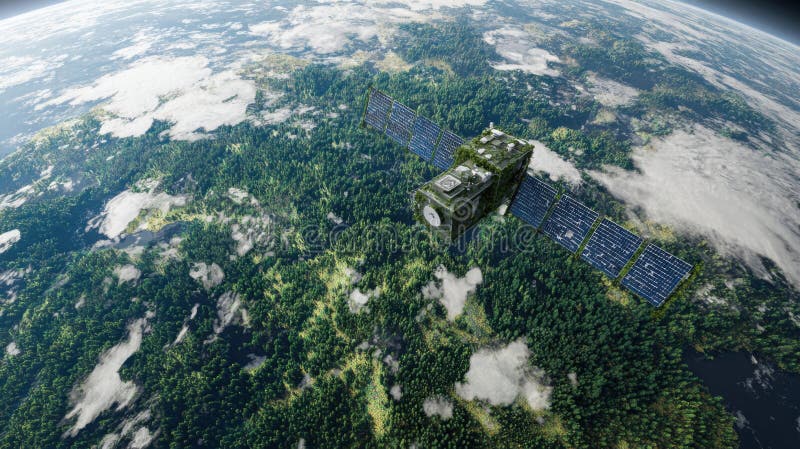 Overgrown Satellite Earth Orbit View Stock Illustration - Illustration ...