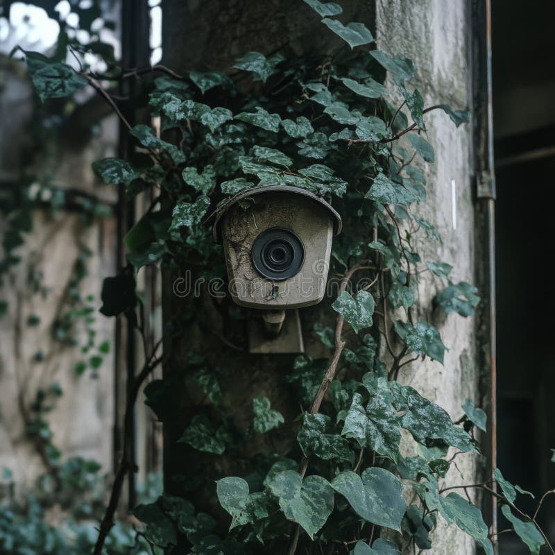 Overgrown Security Camera on a Brick Wall Stock Illustration ...