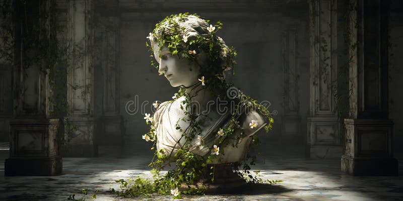 Overgrown Statue Dark Fantasy Art 3D Render Stock Illustration ...