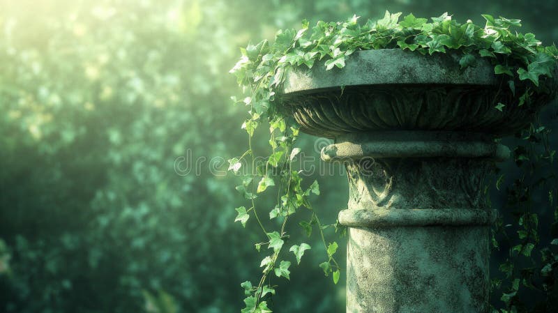 Overgrown Stone Column with Ivy in a Green Garden Stock Illustration ...