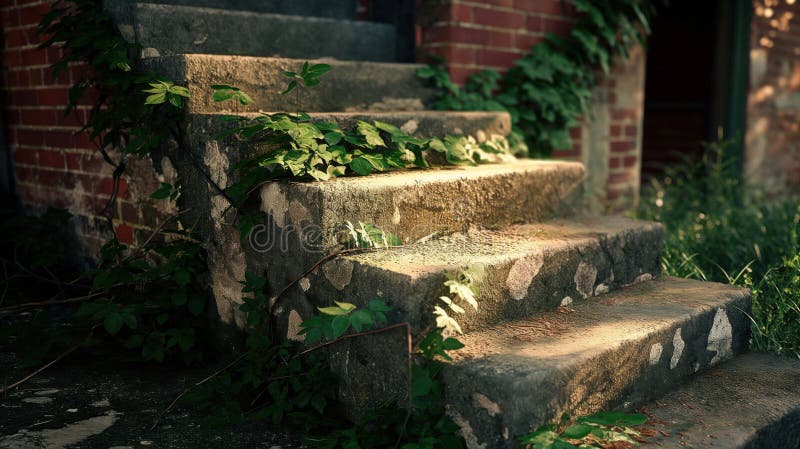 Overgrown Stone Steps stock photo. Image of closeup - 357158764