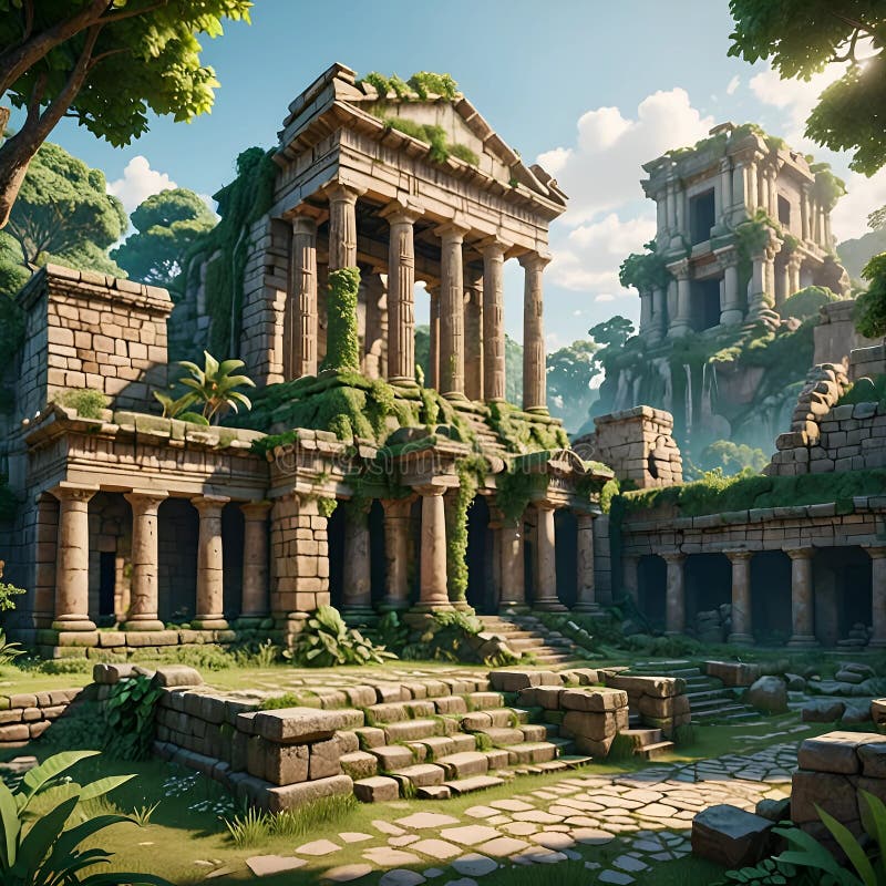 Overgrown Stone Temple Ruins Nestled in a Lush Jungle Setting. Stock ...