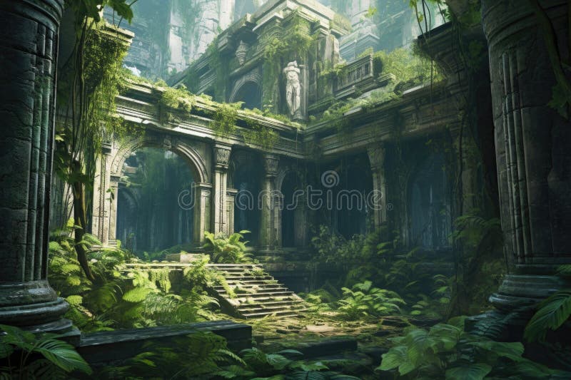 Overgrown Temple in a Forgotten City Stock Illustration - Illustration ...