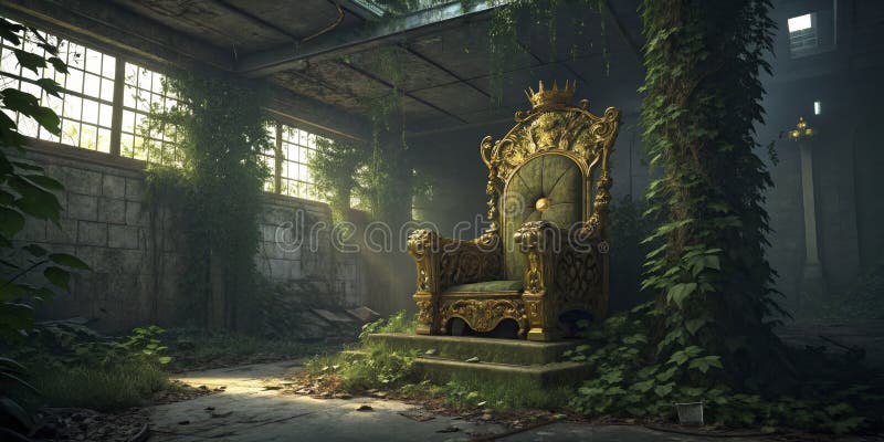 Overgrown Throne Abandoned Majesty in Ruins, Fantasy, Decay Stock ...