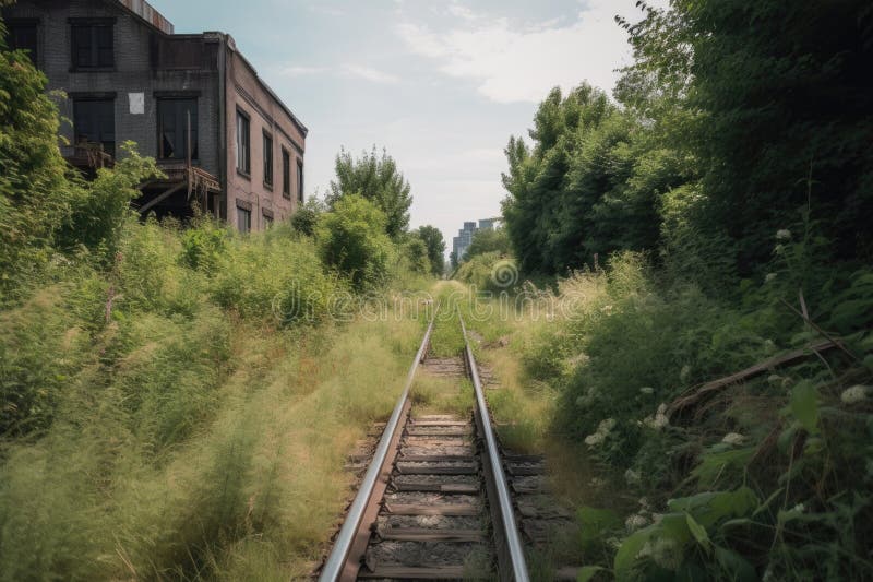 Abandoned Train Station with Overgrown Tracks Stock Image - Image of ...