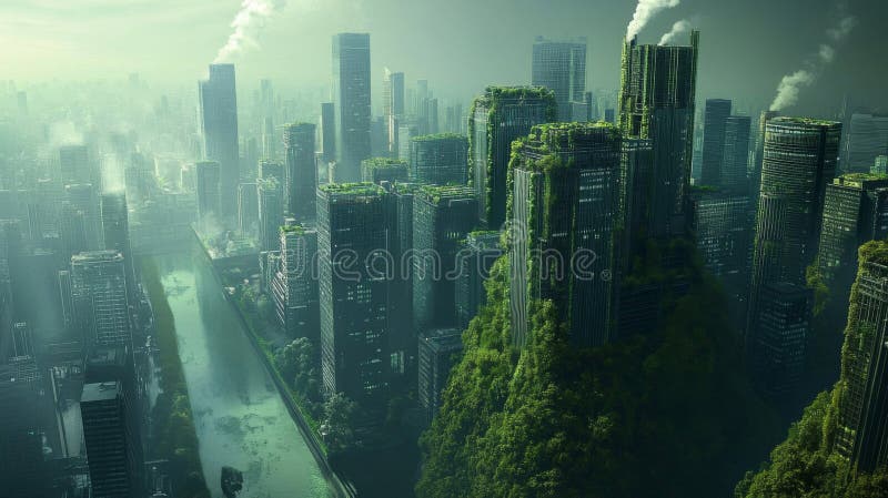Overgrown Urban Ruins: a Post-Apocalyptic Cityscape Stock Illustration ...