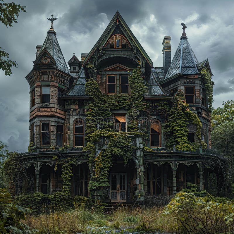 Overgrown Victorian Mansion, Dark Clouds, Ivy Stock Image - Image of ...